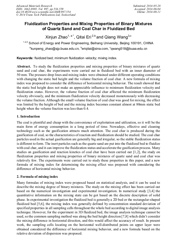 Fluidization Properties and Mixing Properties of Binary Mixtures of ...
