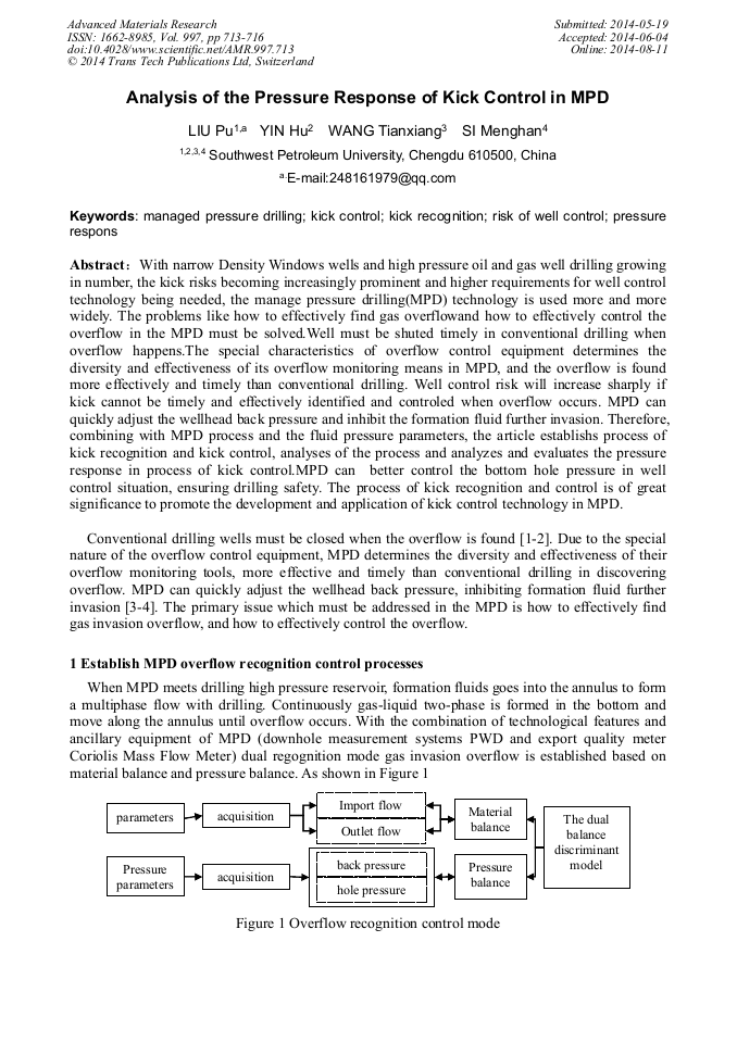Analysis of the Pressure Response of Kick Control in MPD | Scientific.Net