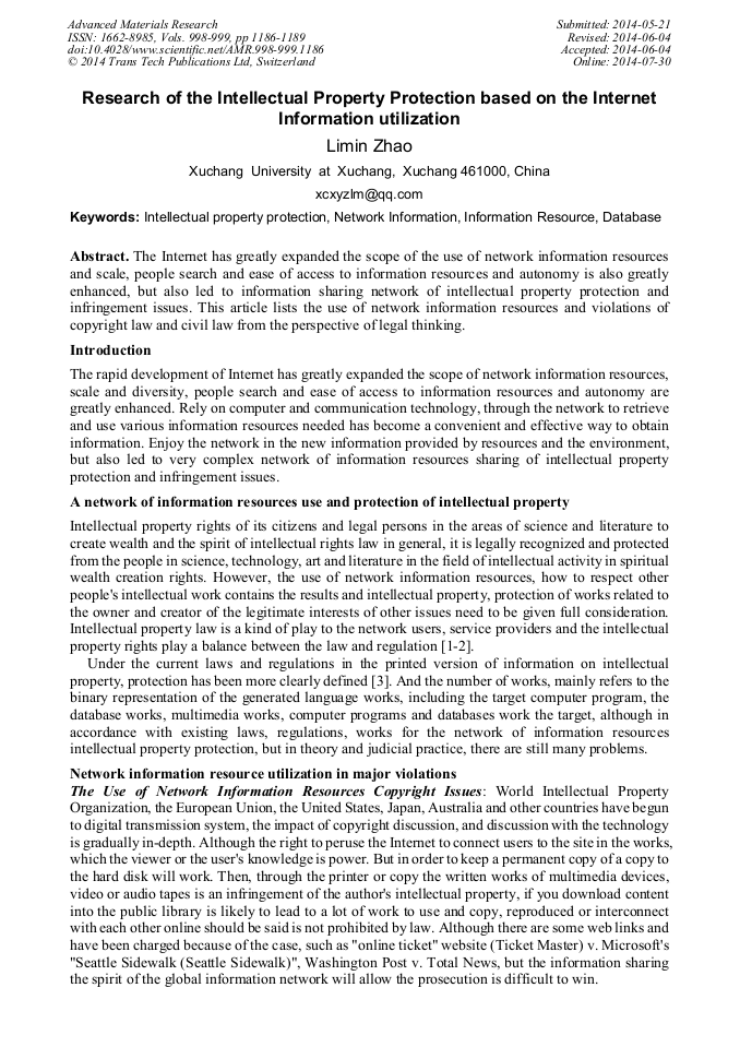 Research of the Intellectual Property Protection Based on the Internet ...