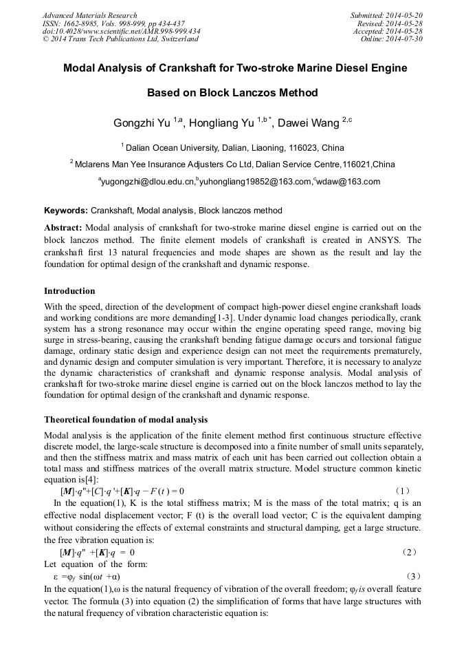 Modal Analysis of Crankshaft for Two-Stroke Marine Diesel Engine Based ...