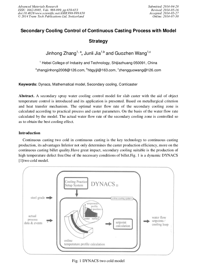 Secondary Cooling Control of Continuous Casting Process with Model ...