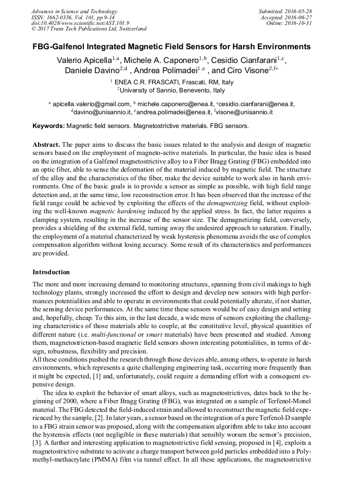 FBG-Galfenol Integrated Magnetic Field Sensors for Harsh Environments | Scientific.Net