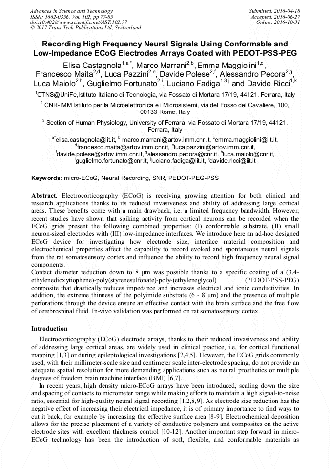 Recording High Frequency Neural Signals Using Conformable and Low ...