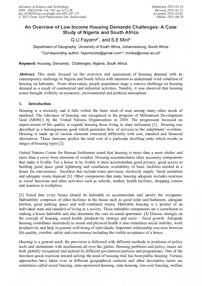 An Overview of Low Income Housing Demands Challenges: A Case Study of ...