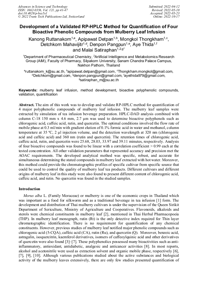 Development Of A Validated Rp Hplc Method For Quantification Of Four Bioactive Phenolic