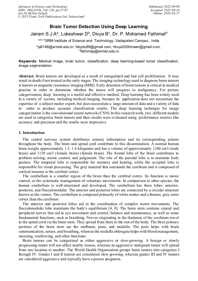 Brain Tumor Detection Using Deep Learning | Scientific.Net