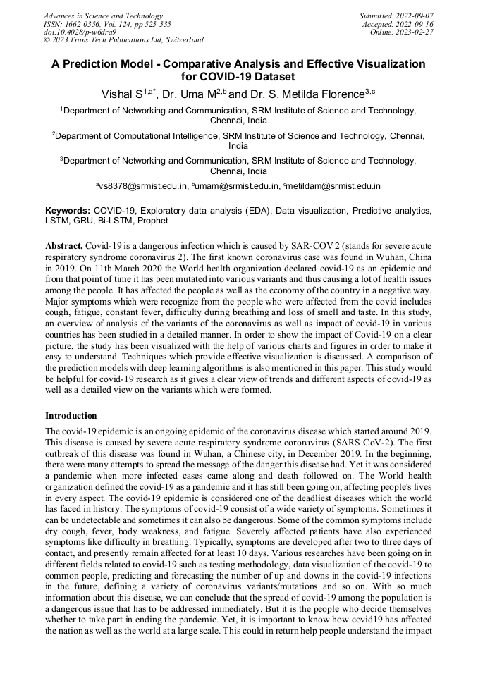 A Prediction Model - Comparative Analysis and Effective Visualization for COVID-19 Dataset ...
