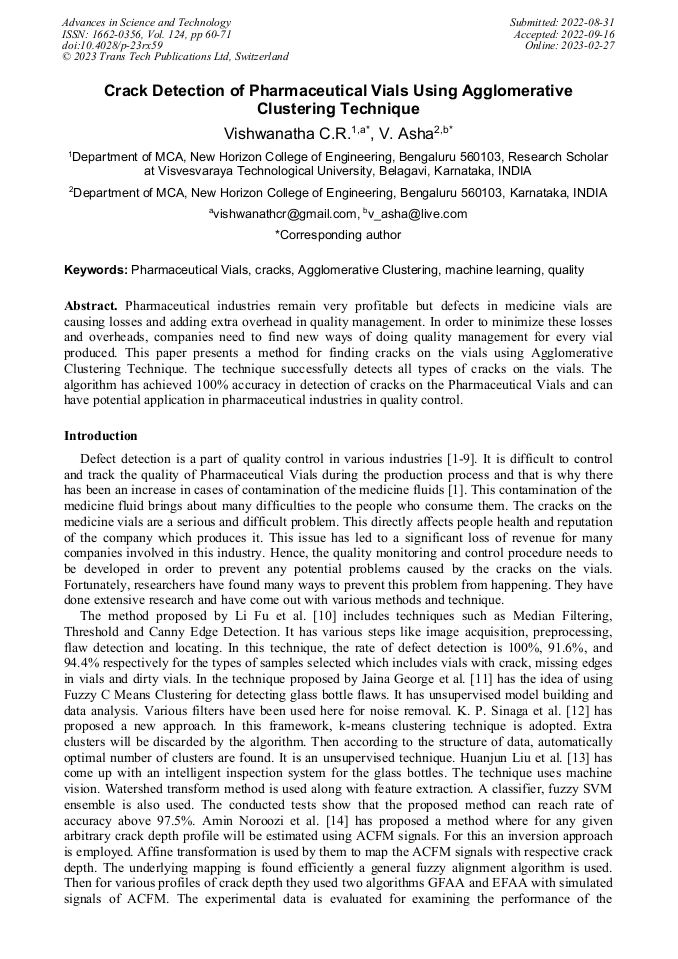 Crack Detection of Pharmaceutical Vials Using Agglomerative Clustering ...