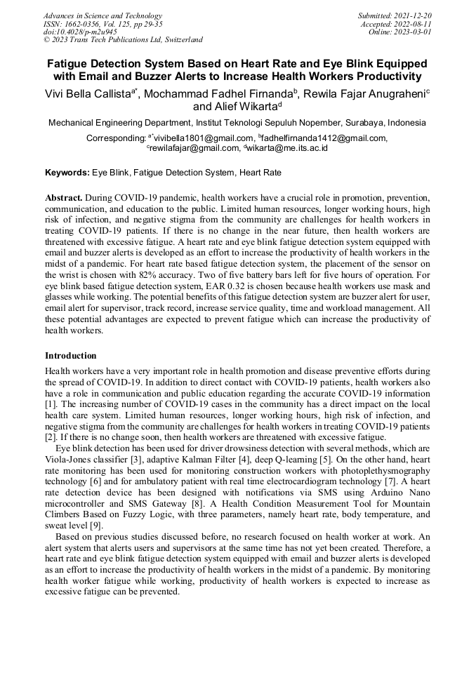 Fatigue Detection System Based on Heart Rate and Eye Blink Equipped ...