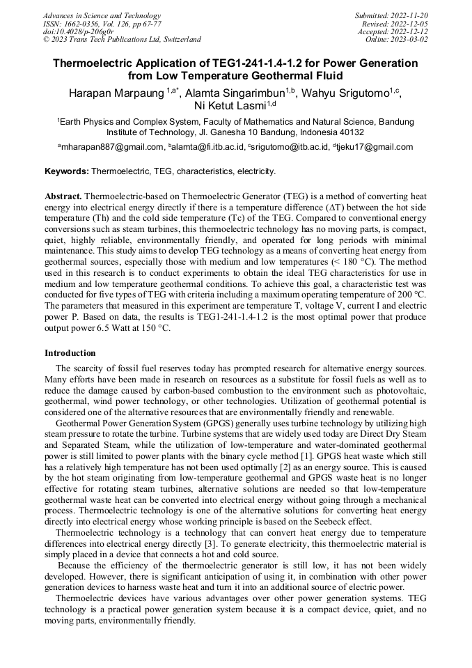 Thermoelectric Application of TEG1-241-1.4-1.2 for Power Generation ...