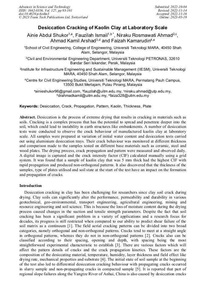 Desiccation Cracking of Kaolin Clay at Laboratory Scale | Scientific.Net