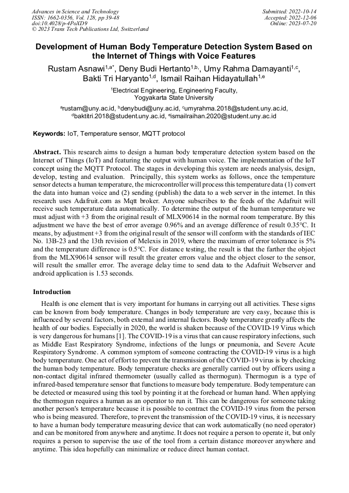 Development of Human Body Temperature Detection System Based on the ...
