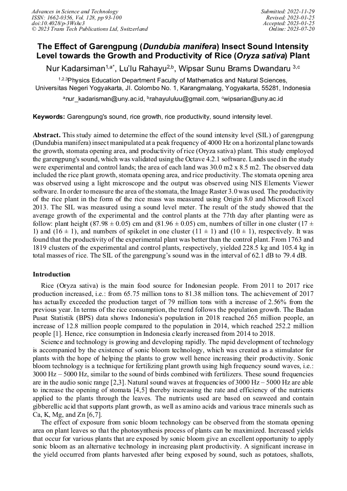 The Effect of Garengpung (Dundubia Manifera) Insect Sound Intensity ...
