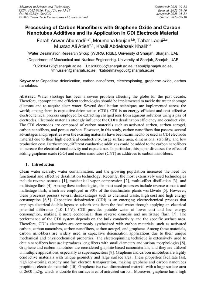 Processing of Carbon Nanofibers with Graphene Oxide and Carbon ...