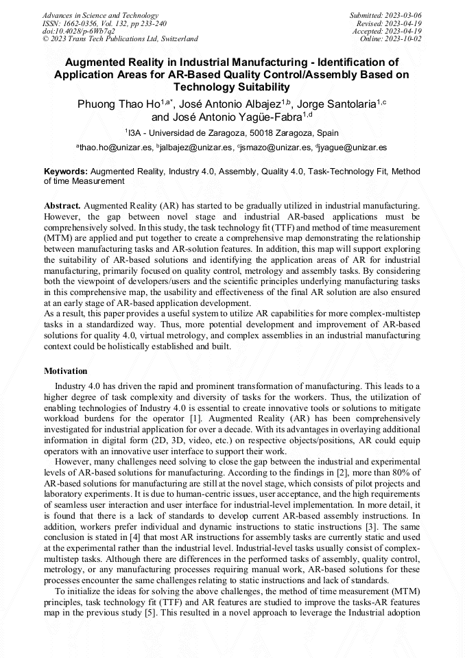 Augmented Reality in Industrial Manufacturing - Identification of ...