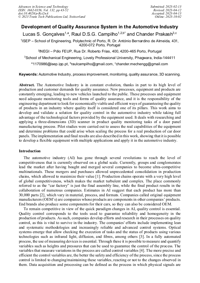 Development of Quality Assurance System in the Automotive Industry ...