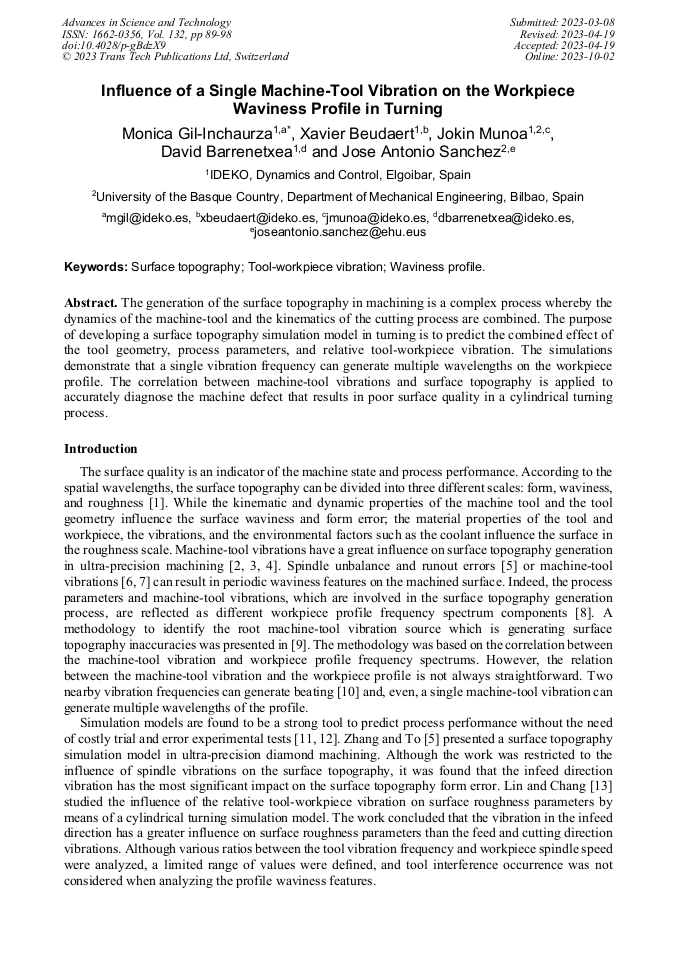 Influence of a Single Machine-Tool Vibration on the Workpiece Waviness ...