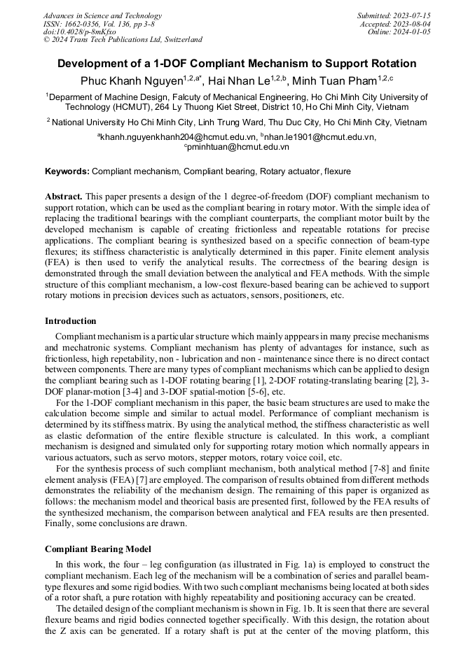 Development of a 1-DOF Compliant Mechanism to Support Rotation ...