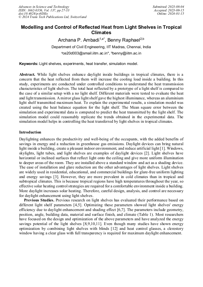 Modelling and Control of Reflected Heat from Light Shelves in Tropical ...