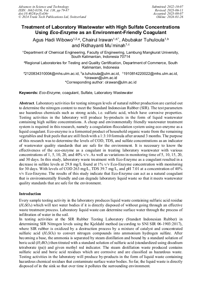 Treatment of Laboratory Wastewater with High Sulfate Concentrations ...