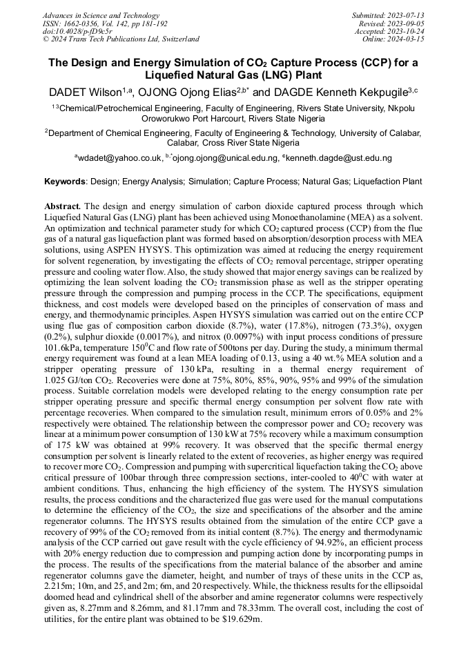 The Design and Energy Simulation of CO2 Capture Process (CCP) for a ...