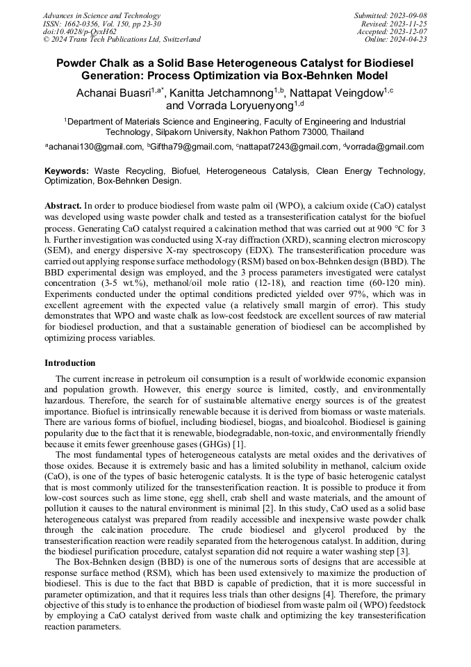 Powder Chalk as a Solid Base Heterogeneous Catalyst for Biodiesel ...