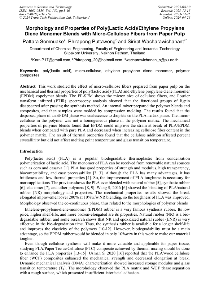 Morphology and Properties of Poly(Lactic Acid)/Ethylene Propylene Diene ...