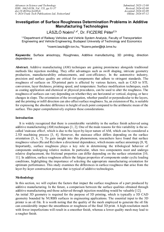 Investigation of Surface Roughness Determination Problems in Additive ...