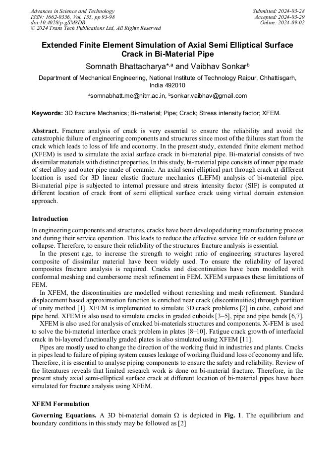 Extended Finite Element Simulation of Axial Semi Elliptical Surface ...