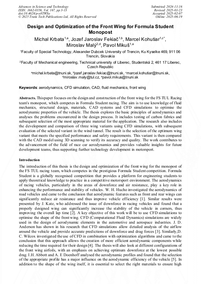 Design and Optimization of the Front Wing for Formula Student Monopost ...