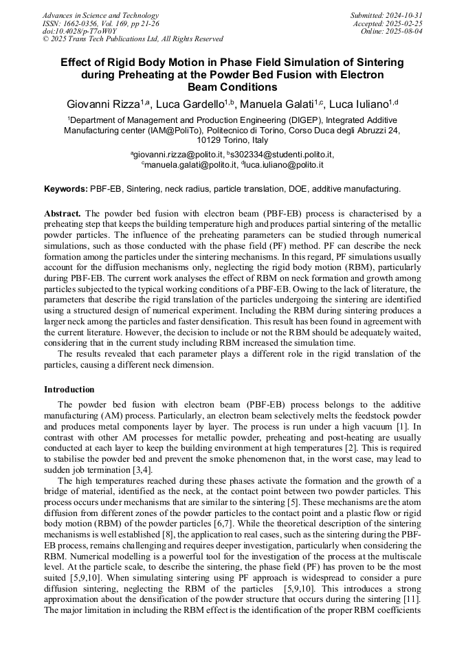 Effect of Rigid Body Motion in Phase Field Simulation of Sintering ...