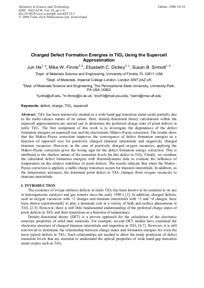 Charged Defect Formation Energies in TiO2 Using the Supercell ...