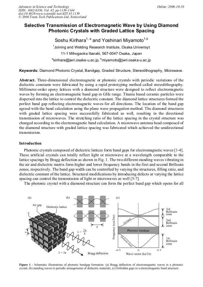 Selective Transmission of Electromagnetic Wave by Using Diamond ...
