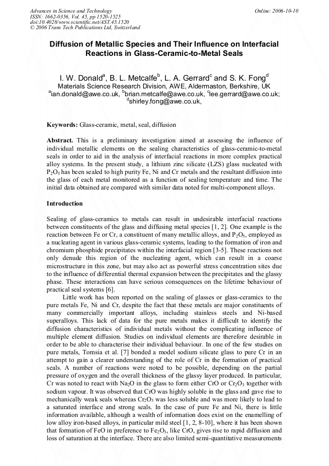 Diffusion of Metallic Species and their Influence on Interfacial ...