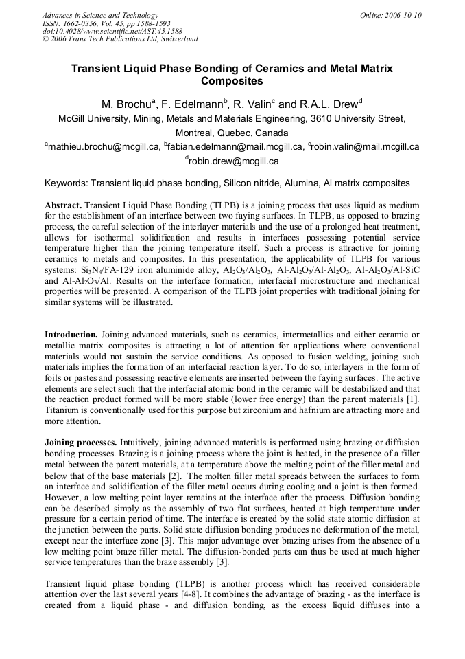 Transient Liquid Phase Bonding of Ceramics and Metal Matrix Composites ...