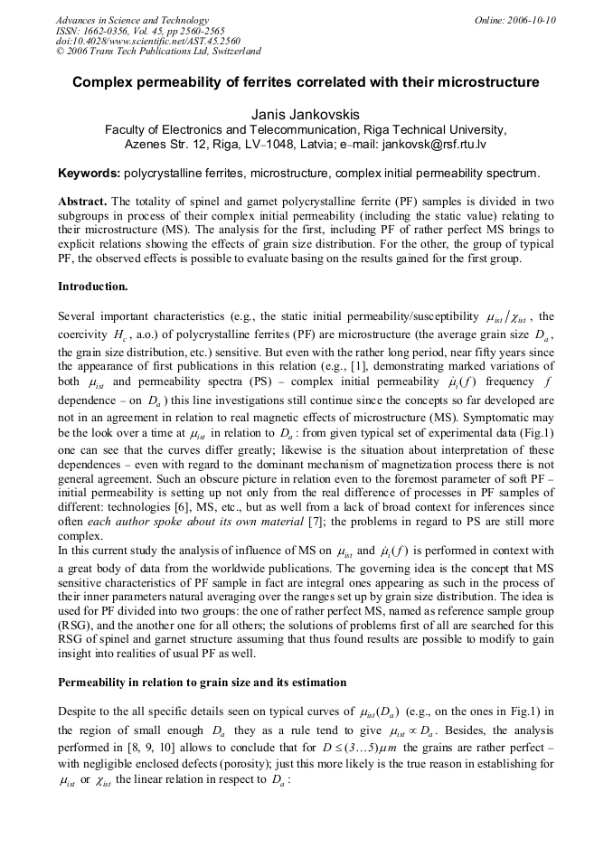 Complex Permeability of Ferrites Correlated with their Microstructure ...