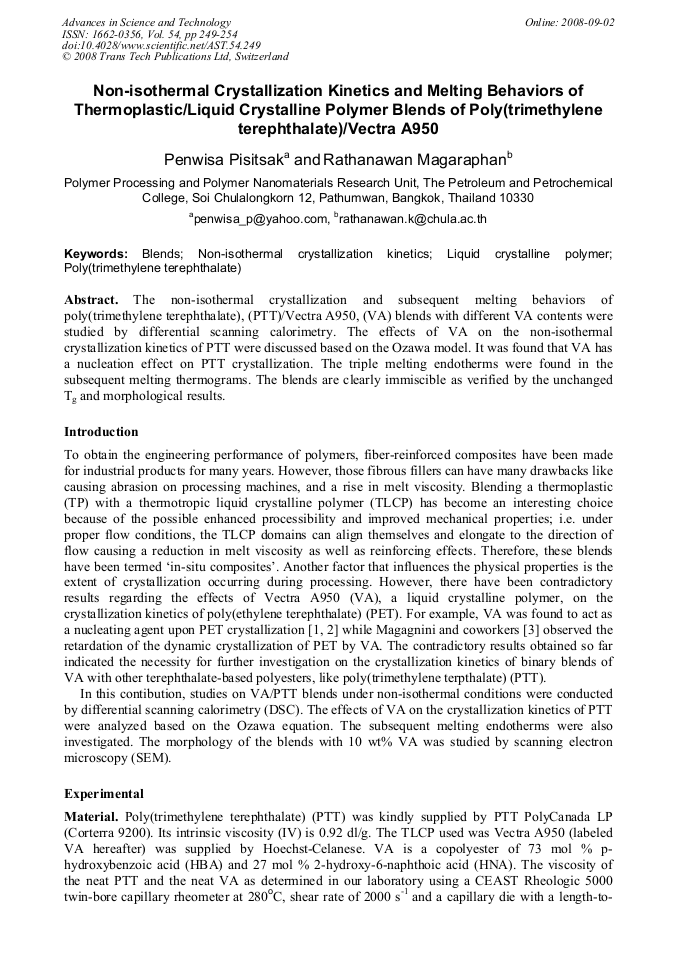 Non-Isothermal Crystallization Kinetics and Melting Behaviors of ...