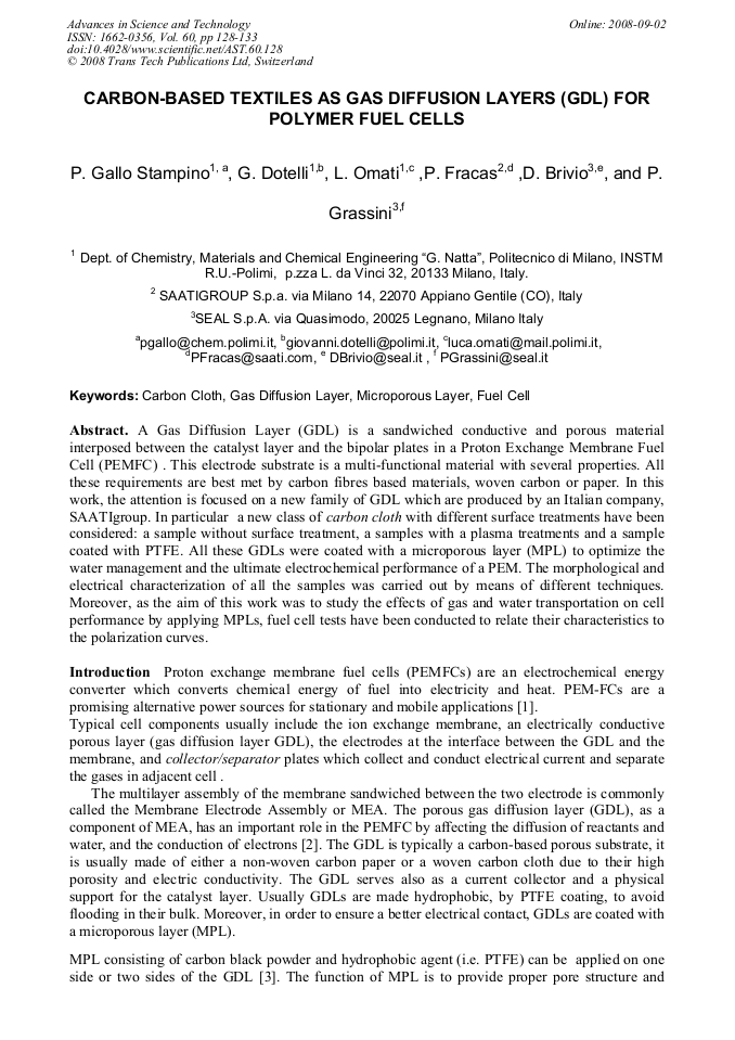 Carbon-Based Textiles as Gas Diffusion Layers (GDL) for Polymer Fuel ...