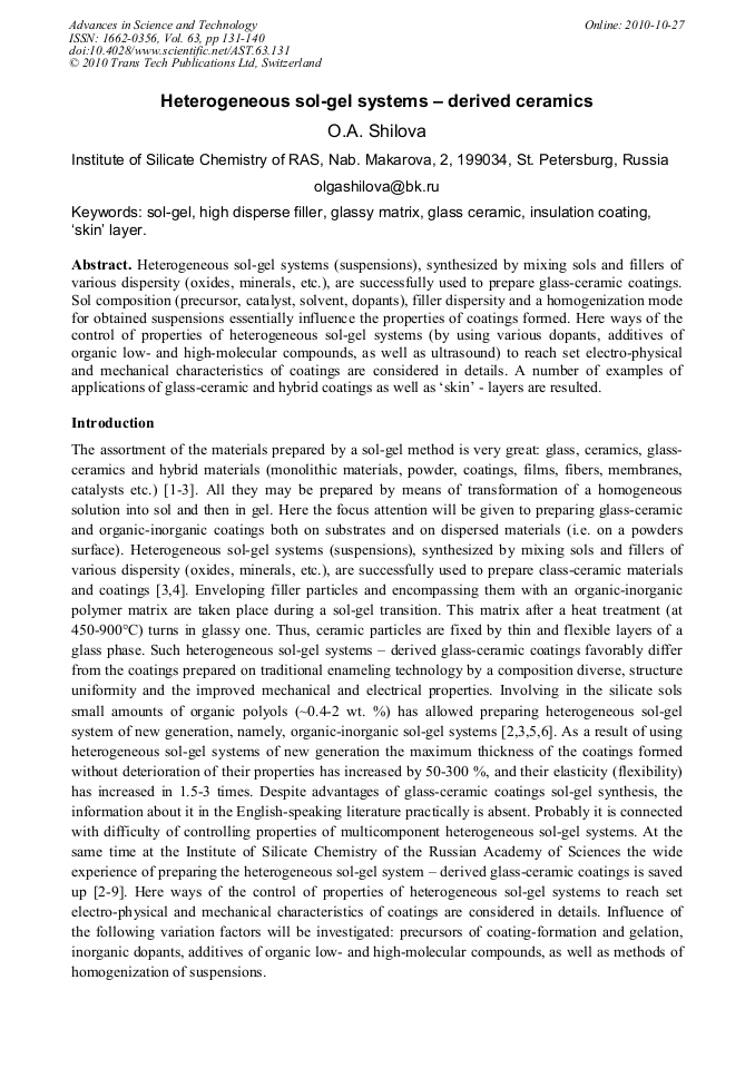 Heterogeneous Sol-Gel Systems – Derived Ceramics | Scientific.Net