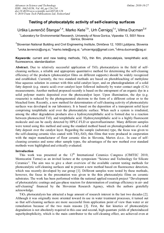 Testing of Photocatalytic Activity of Self-Cleaning Surfaces ...