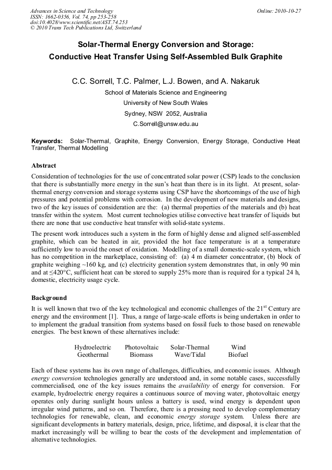 Solar-Thermal Energy Conversion and Storage: Conductive Heat Transfer ...