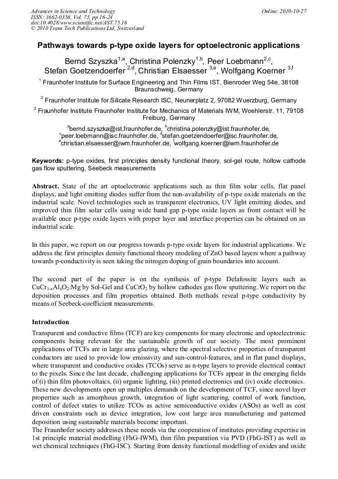Pathways towards P-Type Oxide Layers for Optoelectronic Applications ...