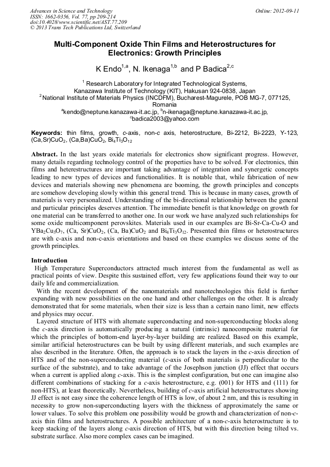 Multi-Component Oxide Thin Films and Heterostructures for Electronics ...