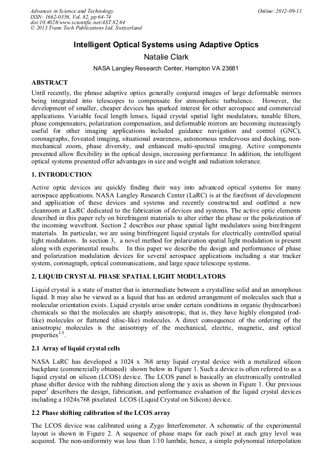 Intelligent Optical Systems Using Adaptive Optics | Scientific.Net