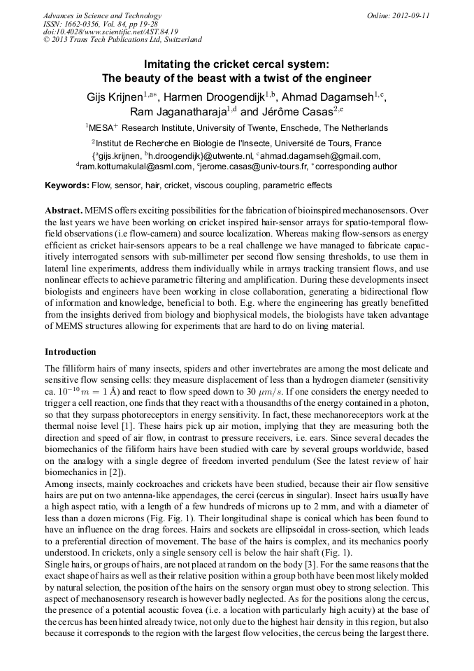 Imitating the Cricket Cercal System: The Beauty of the Beast with a ...