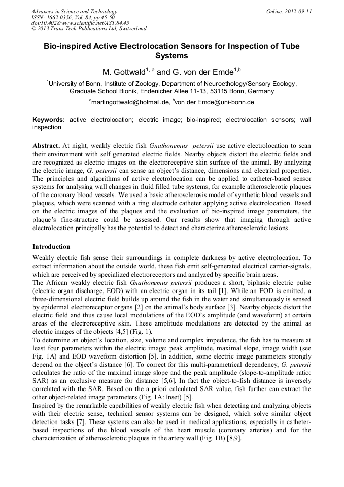 Bio-Inspired Active Electrolocation Sensors for Inspection of Tube ...