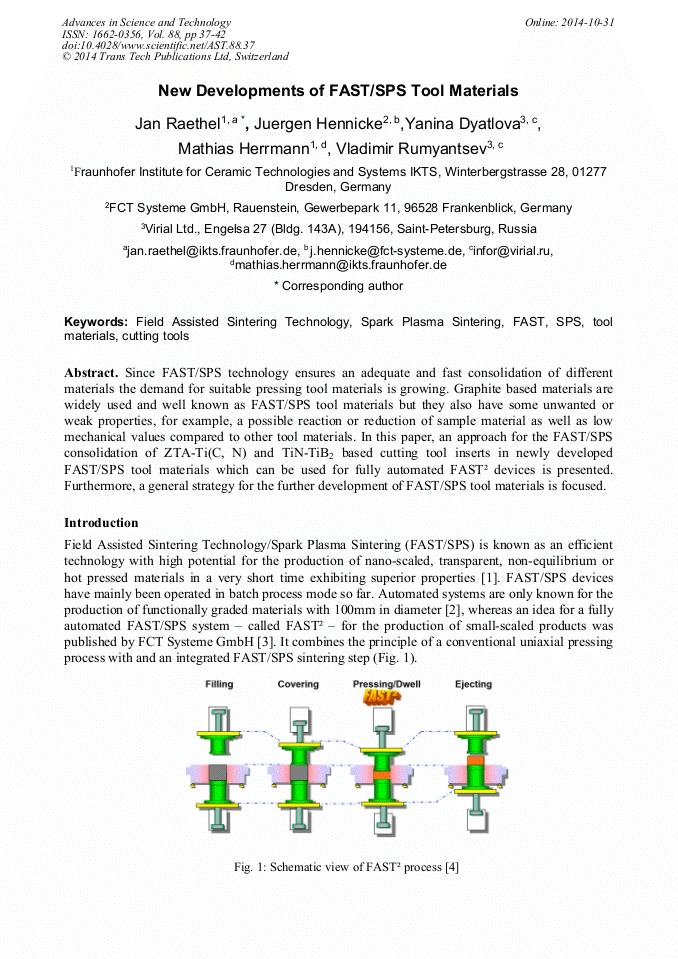New Developments of FAST/SPS Tool Materials | Scientific.Net