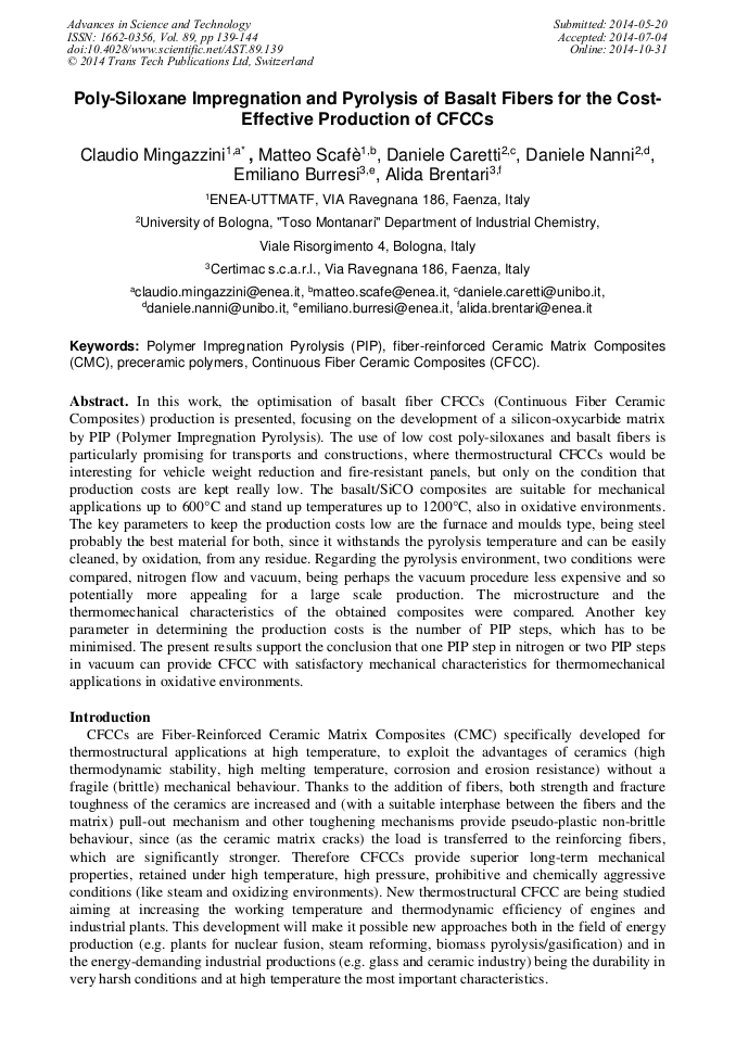 Poly-Siloxane Impregnation and Pyrolysis of Basalt Fibers for the Cost ...