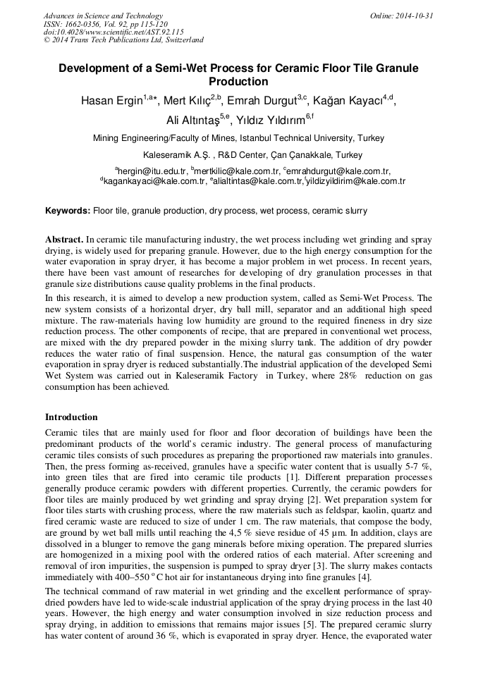 Development of a Semi-Wet Process for Ceramic Floor Tile Granule ...