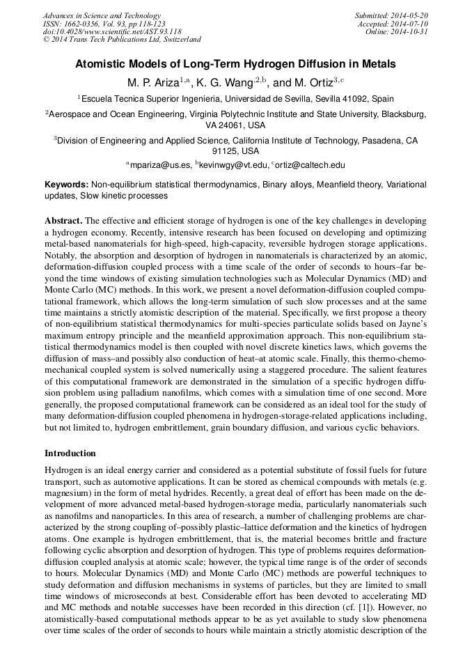 Atomistic Models of Long-Term Hydrogen Diffusion in Metals | Scientific.Net